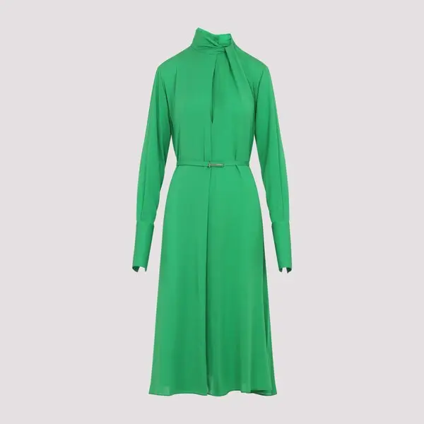 TOM FORD Washed Silk Georgette Draped Collar Belted Dress With Cut-out - Green