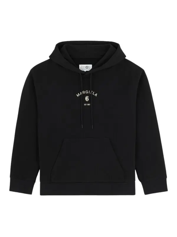 MAISON MARGIELA Cotton Hoodie With Central Logo And Sophisticated Ribbed Edges - Nero