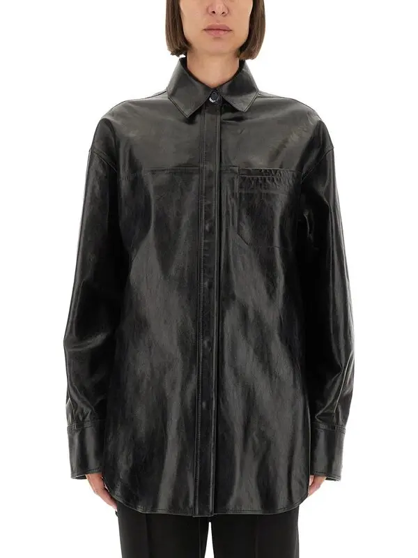 Sportmax Oversized Nappa Leather Shirt - Black