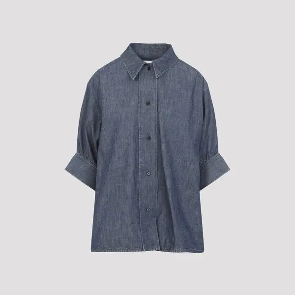 JIL SANDER Gathered-sleeve Chambray Shirt - Blue