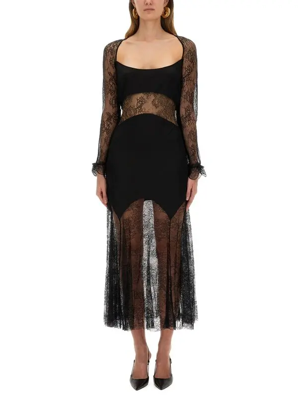 Nina Ricci Lace Maxi Dress With Open Neck - Black