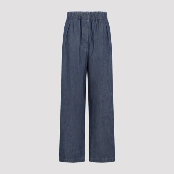 JIL SANDER Cotton Wide Leg Elasticated Trousers - Blue