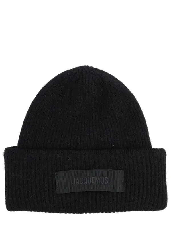 Jacquemus Alpaca Wool Blend Ribbed Beanie - Black