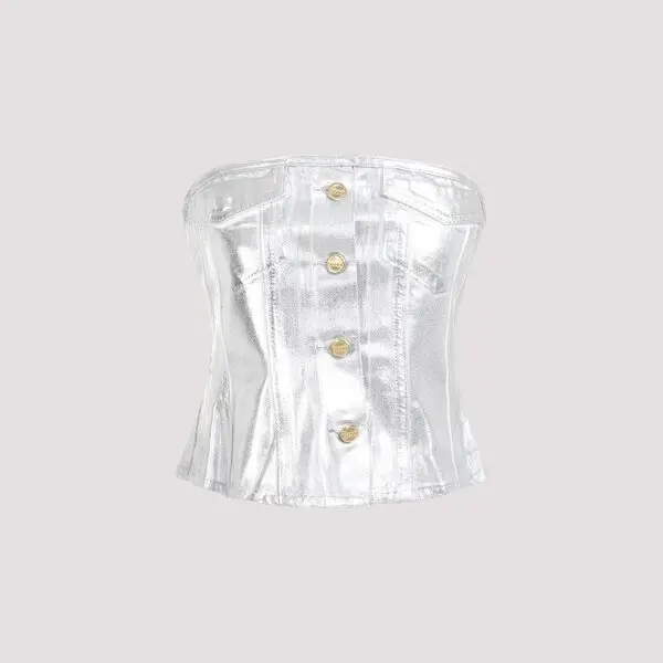 GANNI Mini Foil Corsage Denim Top