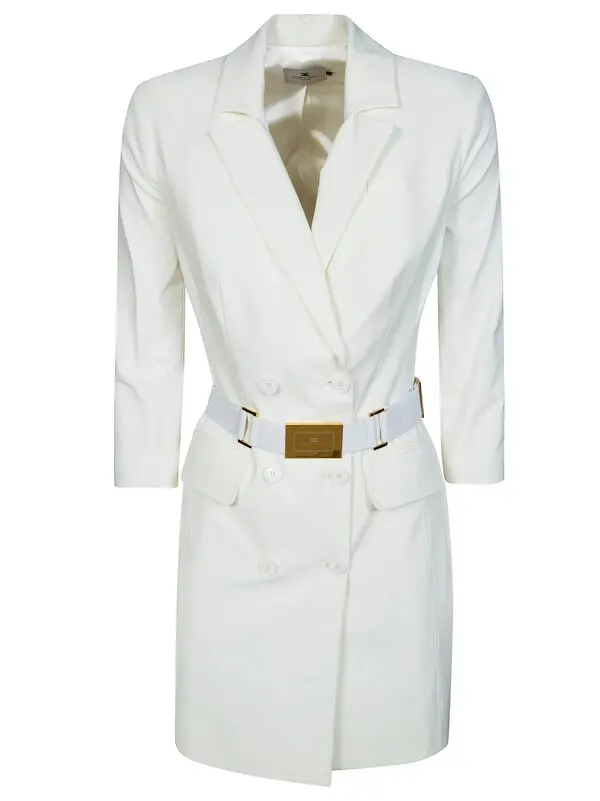 Elisabetta Franchi Technical Bi-elastic Fabric Dress With Belt - Beige