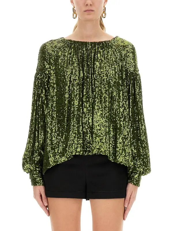 Rabanne Sequined Crepe De Chine Turtleneck Top