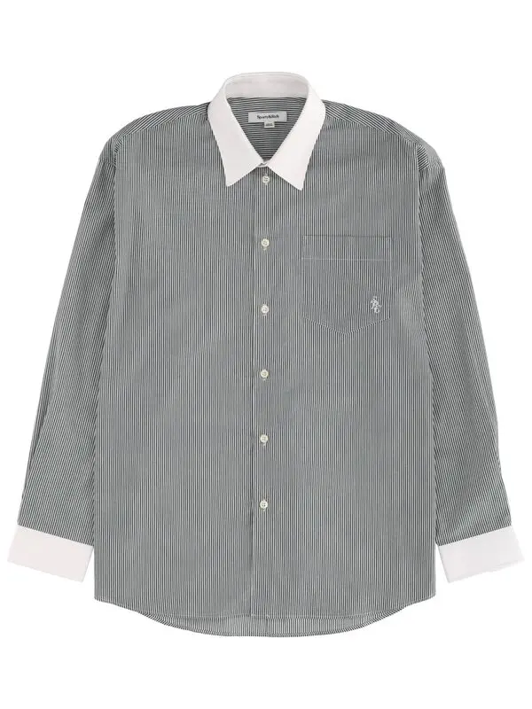 Sporty & Rich Oversized Logo Striped Cotton Shirt - Green