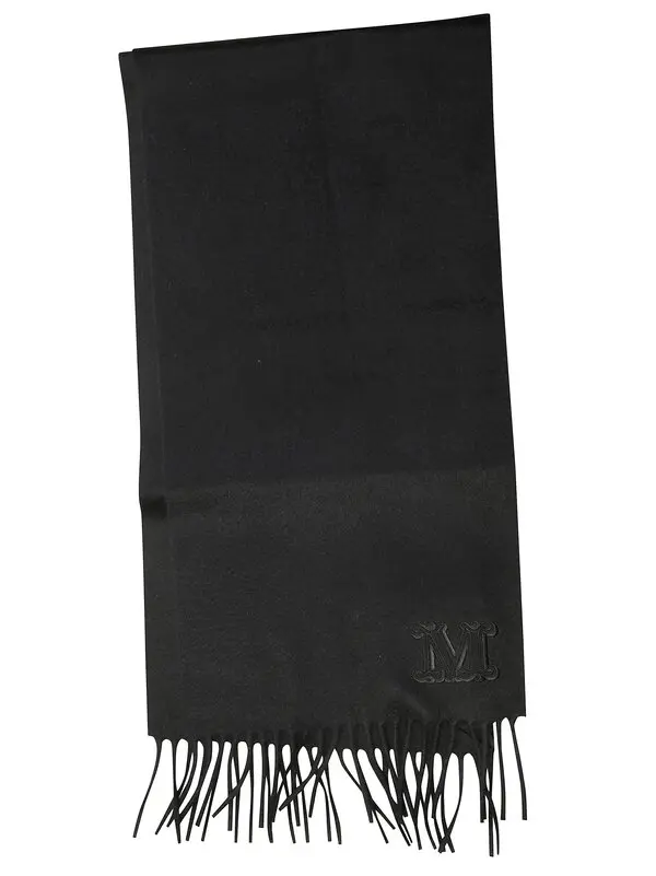 MAX MARA ACCESSORI Sciarpa Con Logo E Frange In Lana, Made In Italy