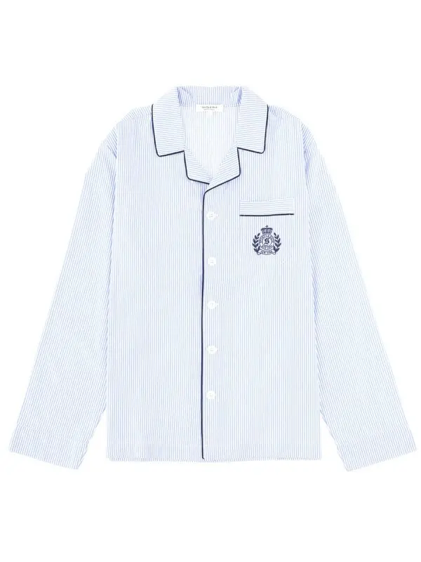 Sporty & Rich Cotton Pajama Shirt With Classic Collar - Blue