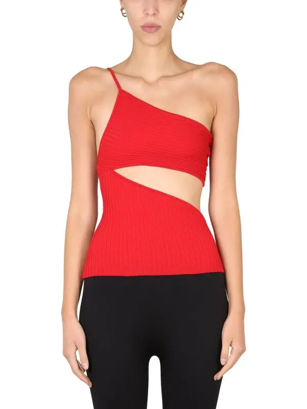 ANDREĀDAMO One-shoulder Cut-out Mini Top - Red