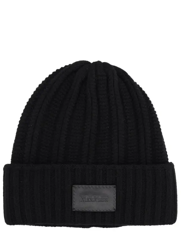 Max Mara Cashmere Beanie With Logo - Black