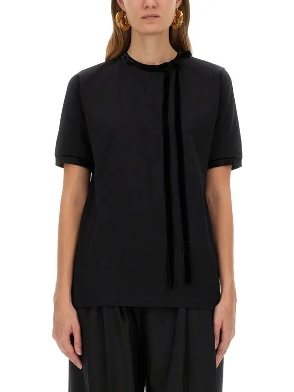 Nina Ricci Velvet Trimmed Bow Detail T-shirt - Black