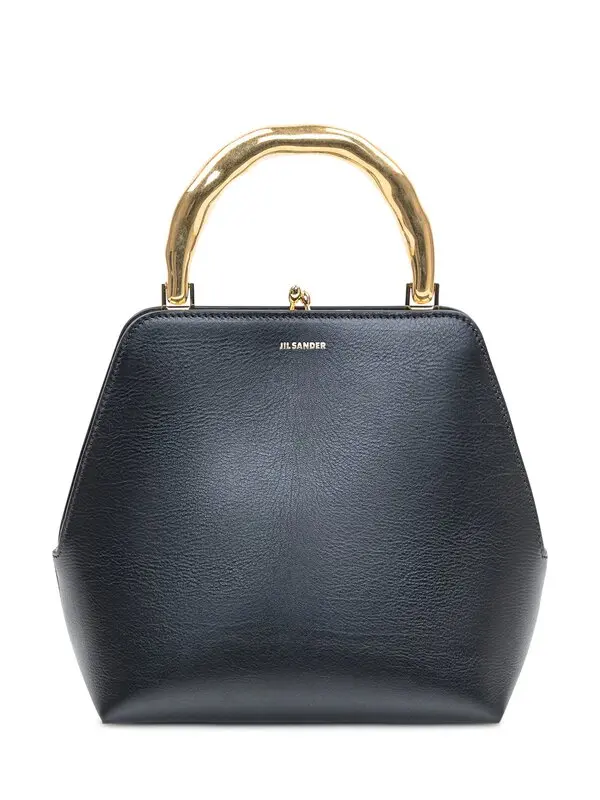 JIL SANDER Mini Square Leather Handbag With Gold Tone Hoop Handle - Black