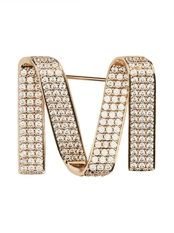 Max Mara Crystal-adorned Monogram Brooch - Gold