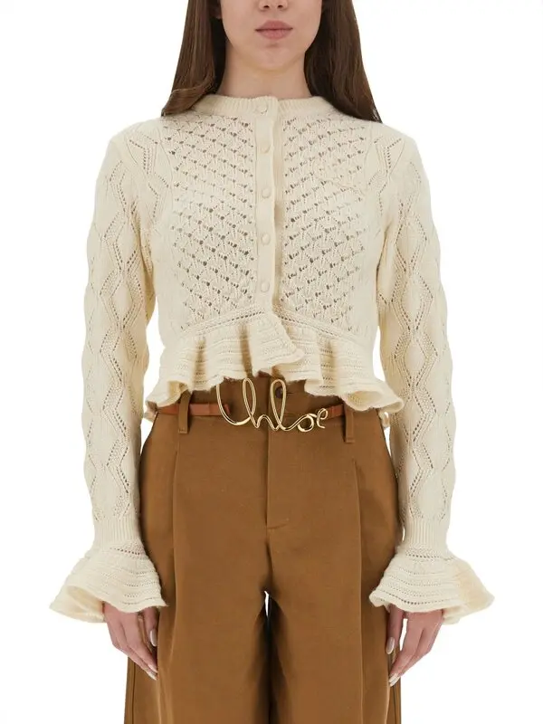 Chloé Knit Cardigan With Ruffled Hem And Cuffs