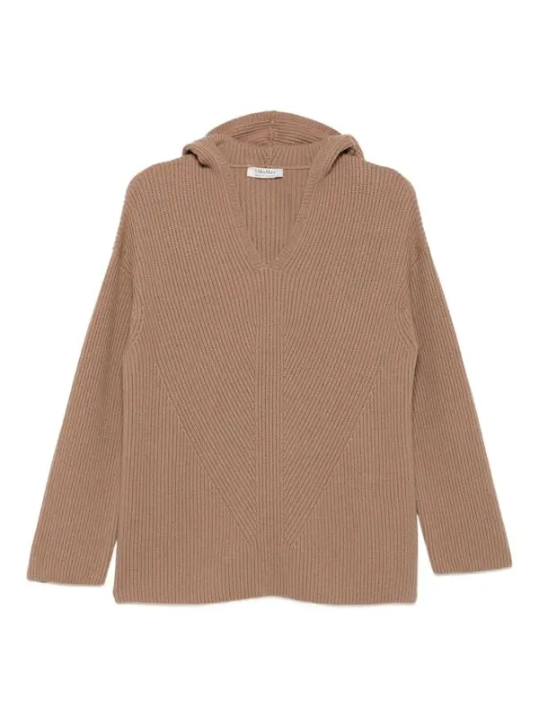 Max Mara Wool V-neck Hooded Pullover