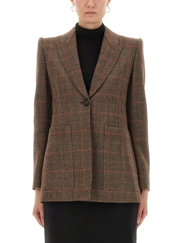 Chloé Checked Wool Blazer - Brown