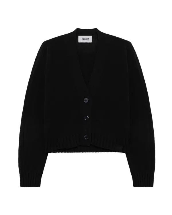 Alpha Studio Ribbed Cardigan With V-neck - Nero