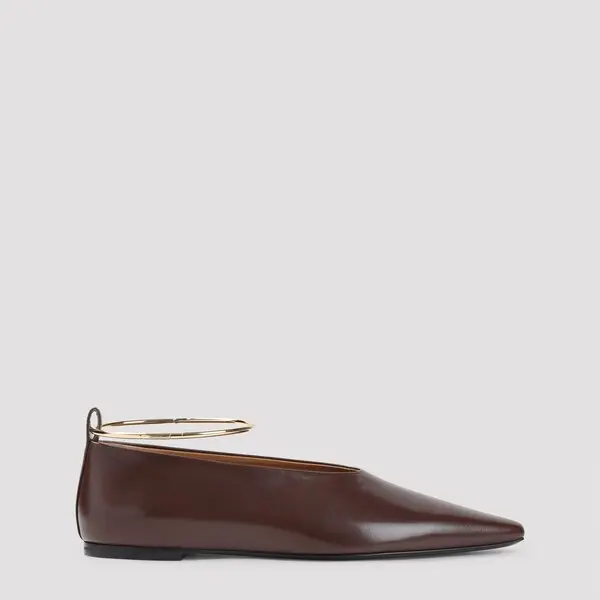 JIL SANDER Ballerina Ring Detail Goat Skin Flats - Brown