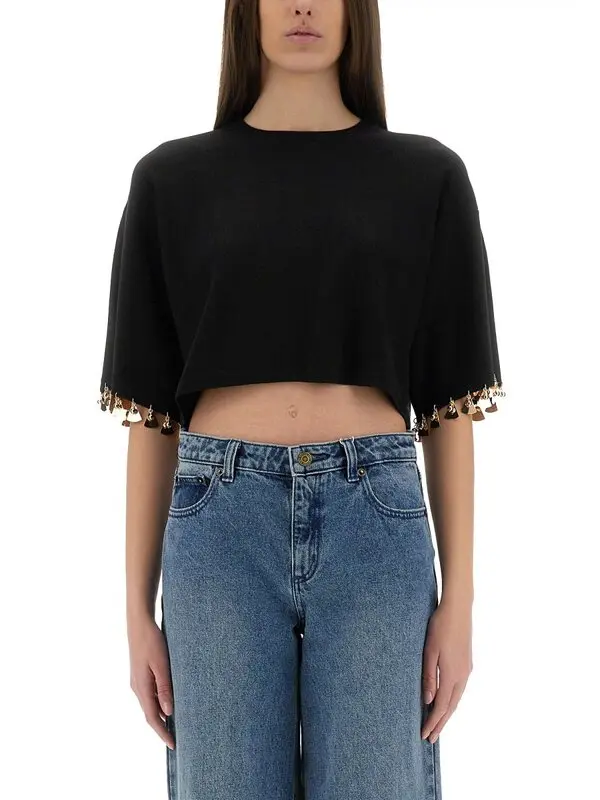 Rabanne Knitted Cropped T-shirt - Black