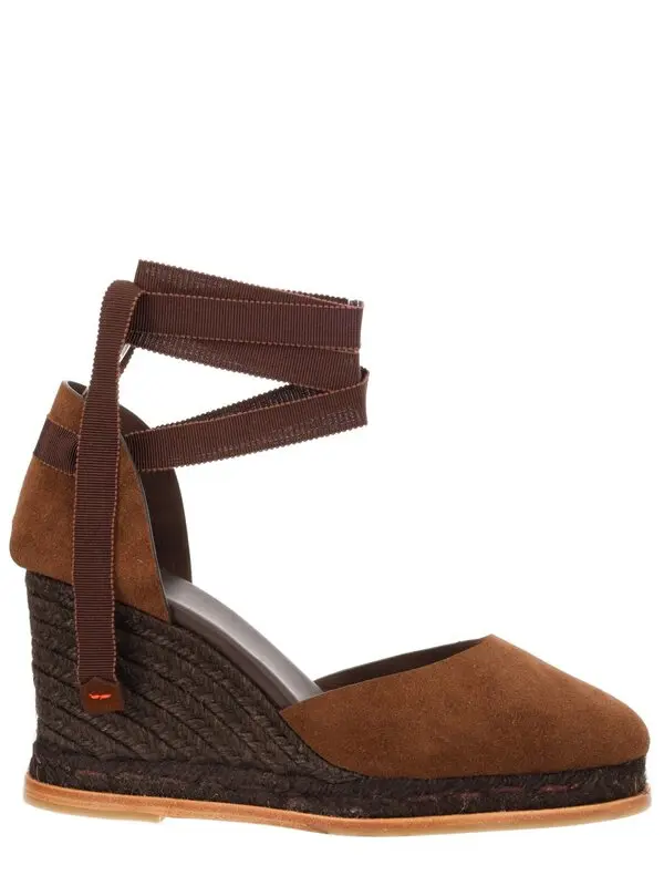 CastaÑer Suede Espadrille Wedge Sandals With Tie Fastening