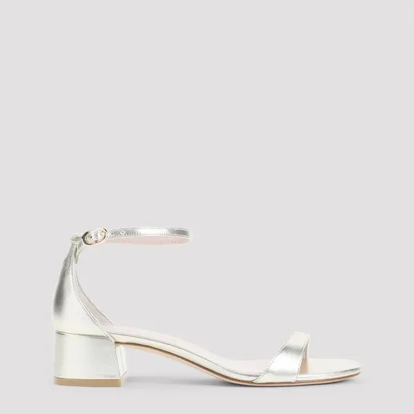 STUART WEITZMAN 35mm Leather Block Heel Sandals - Metallic