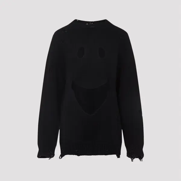 Moschino Virgin Wool Smile Cropped Sweater - Black