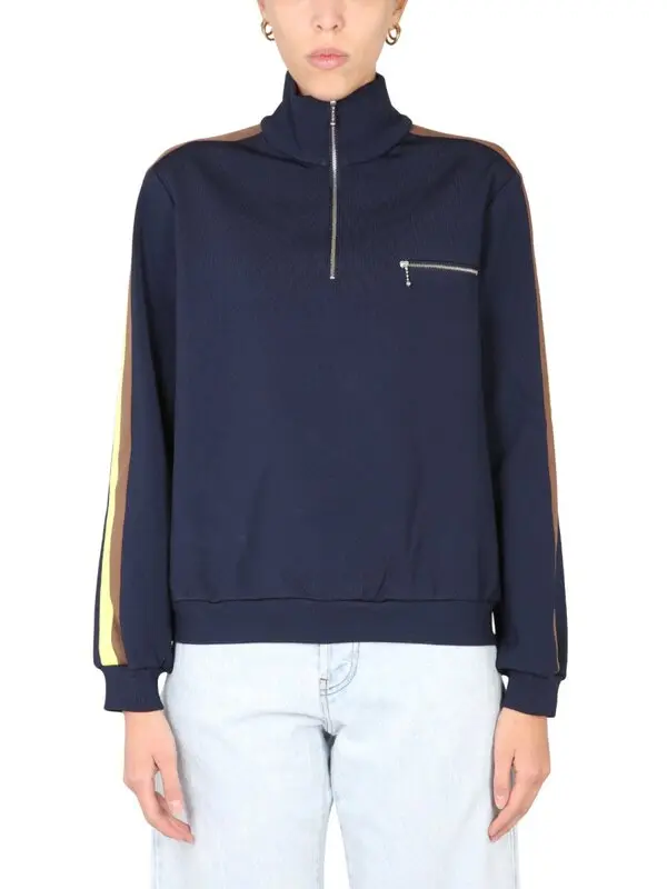 Tory Burch Zip-up Sweatshirt With Stand Collar - Blue