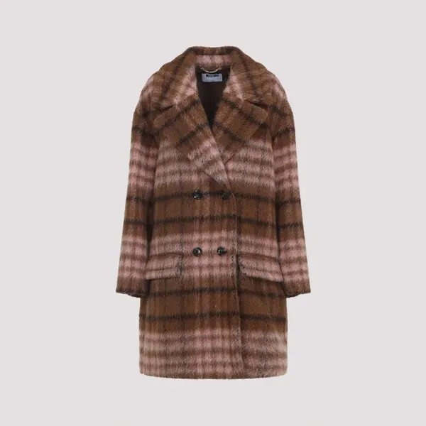 Moschino Checked-pattern Double-breasted Coat - Brown
