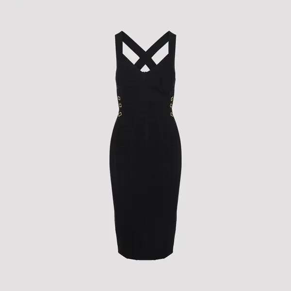 Elisabetta Franchi Viscose Blend Midi Dress With Gold-tone Hardware - Black