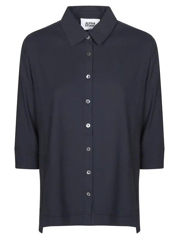 Alpha Studio Mini 3/4 Sleeve Cotton Blend Shirt