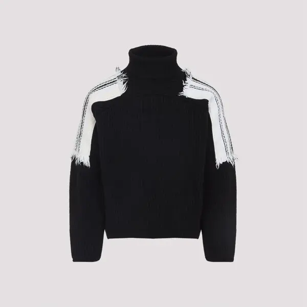 MORDECAI Virgin Wool Jacquard Stripe Turtleneck Sweater - Black