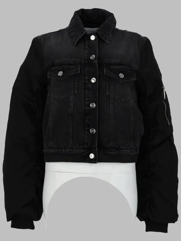 GANNI Cropped Denim Puffer Jacket - Black