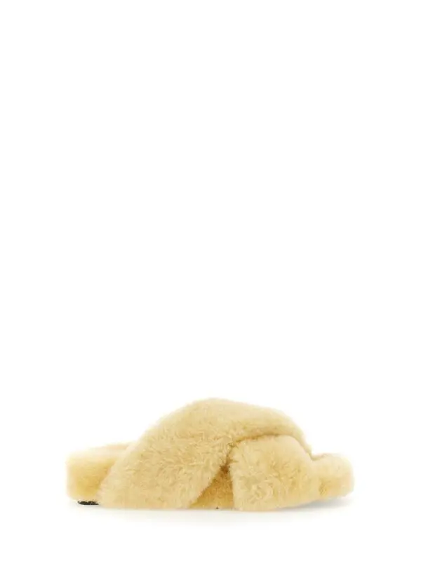 JIL SANDER Shearling Crossover Sandals - Powder