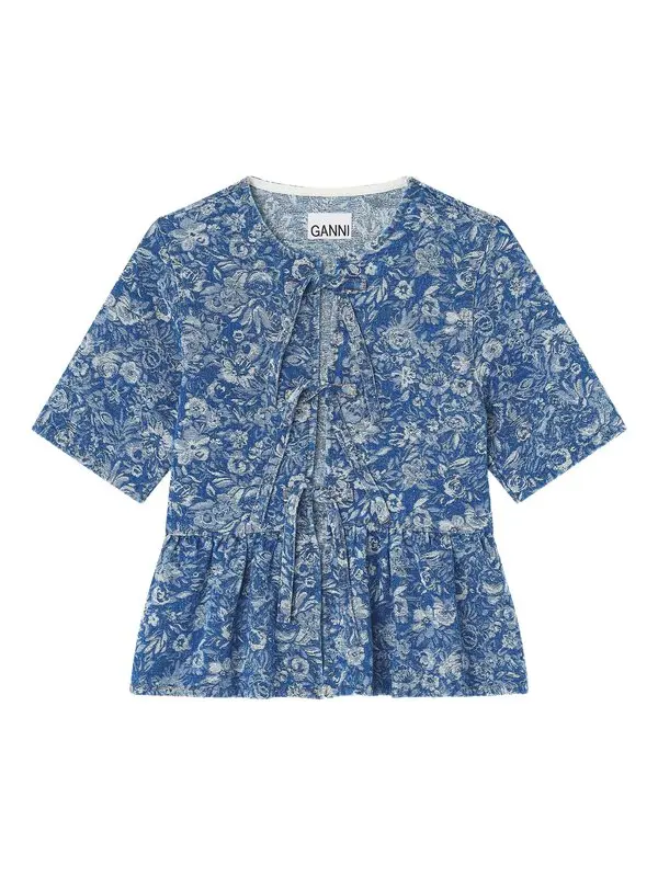 GANNI Round Neckline Tie-front Top Size
