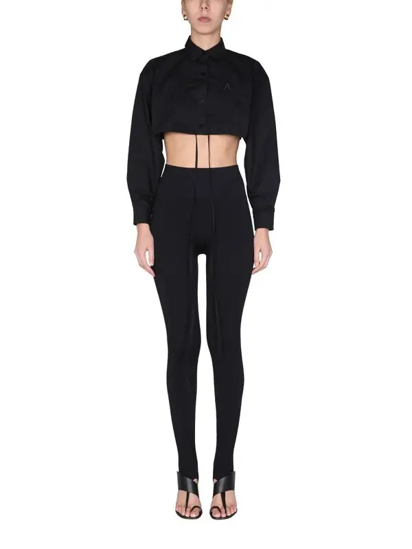 ANDREĀDAMO Cropped Cotton Poplin Shirt With Pointed Collar - Black