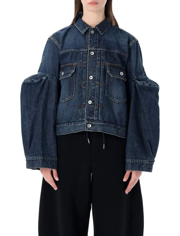 Sacai Denim X Nylon Twill Blouson Jacket - Blue