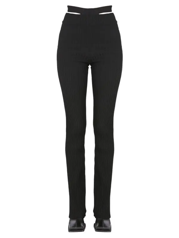 ANDREĀDAMO Ribbed Trousers With Cut-out Belt Detail - Black