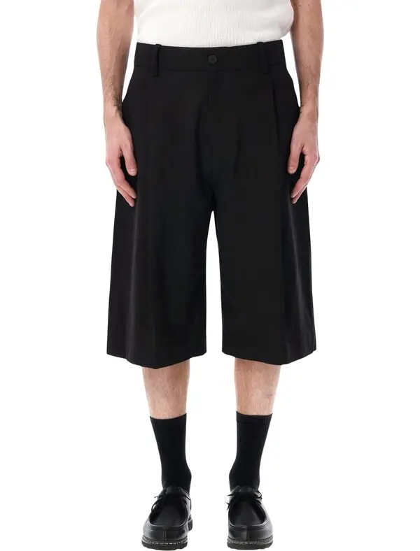 Studio Nicholson Oversized Cotton-linen Blend Pleated Shorts - Black