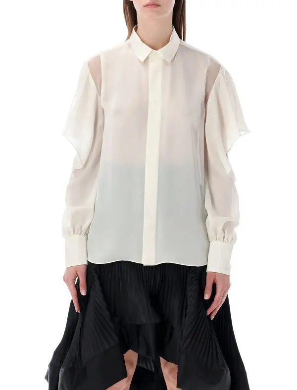 Sacai Striped Cotton Half-zip Polo Shirt - Beige