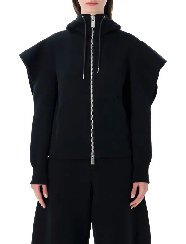 Sacai Layered Cotton Blend Zip-up Hoodie - Black