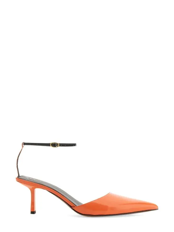 NEOUS Leather Heeled Pumps With Ankle Strap - Orange