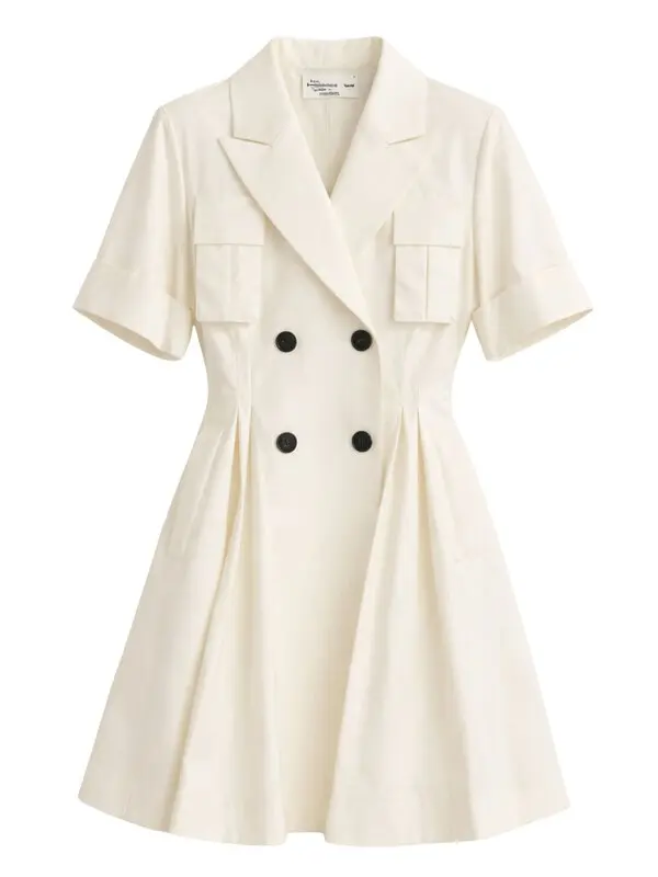 Sacai Short-sleeved Dress With Collar And V-neck, Flared Skirt And Patch Pockets