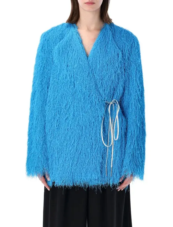 Dries Van Noten Fringed Jacket With Tie Closure - Turquoise
