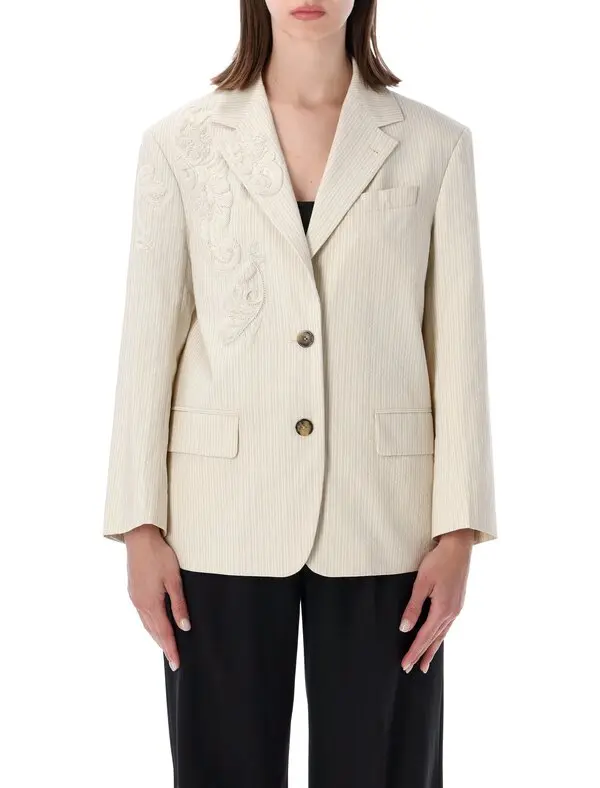 Dries Van Noten Striped Embroidered Tailored Blazer