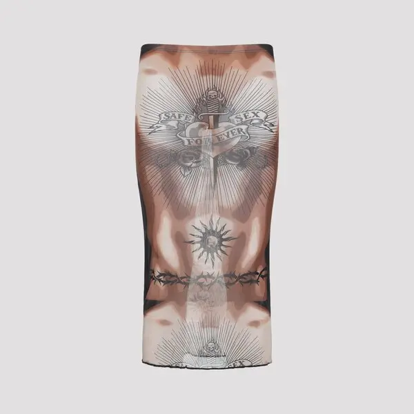 JEAN PAUL GAULTIER Tattoo Print Midi Skirt - Multicolour