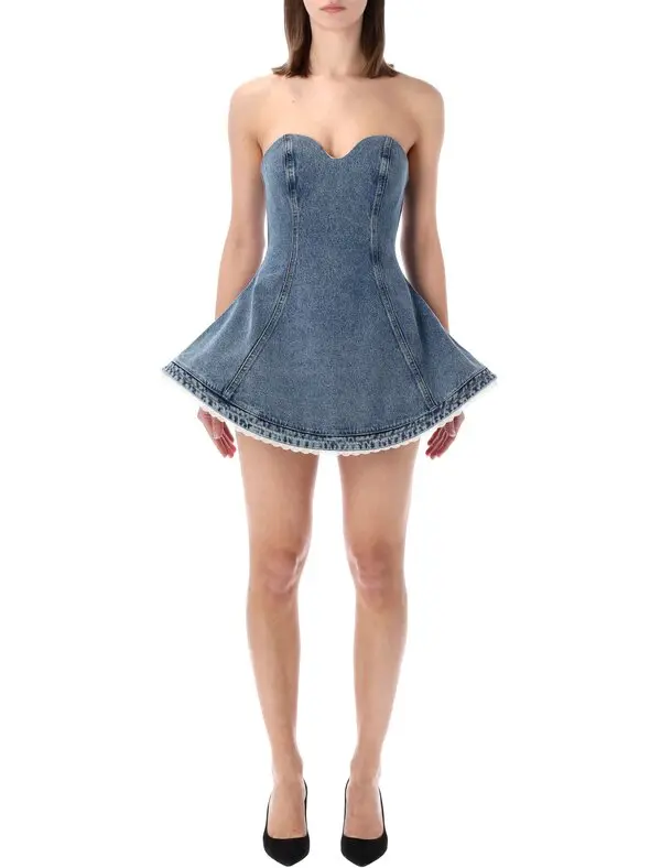 Magda Butrym Strapless Denim Bustier Mini Dress With Scalloped Hem - Blue