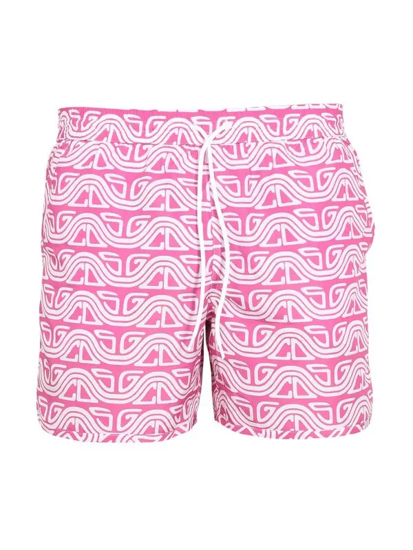 Gcds Waved Print Swim Shorts - Fuchsia