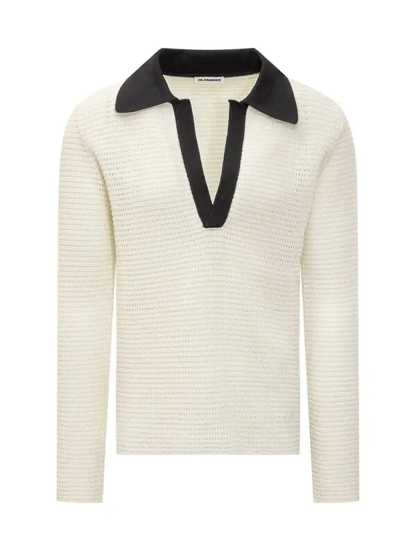JIL SANDER Long Sleeve Polo Jumper - Chalk