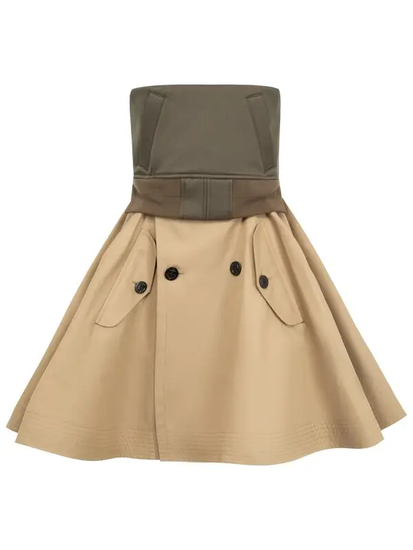 Sacai Strapless Paneled Mini Dress - Kaki